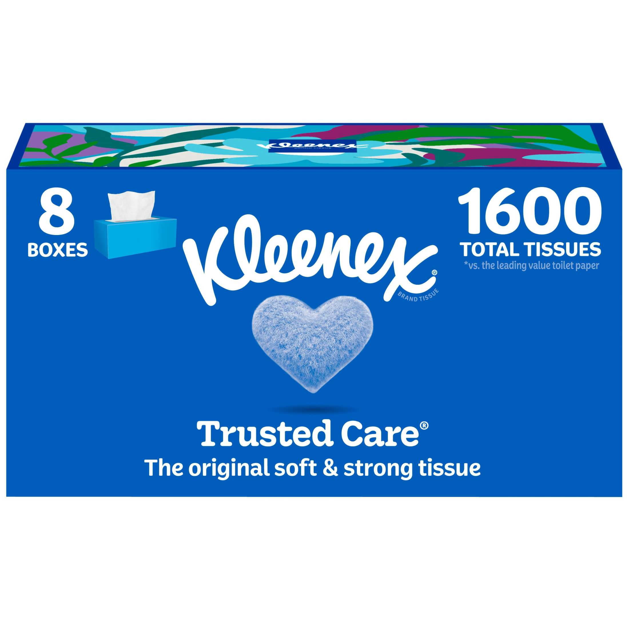 Kleenex Trusted Care Facial Tissues, 8 Flat Boxes, 200 Tissues, 2-Ply ...