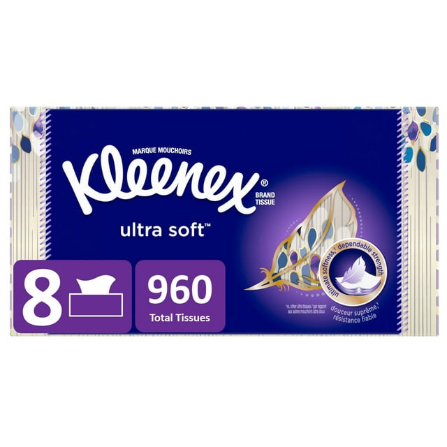 Kleenex Ultra Soft Facial Tissues, Bulk Pack, 120 Tissues per Box, 8 Boxes for Family (960 ...