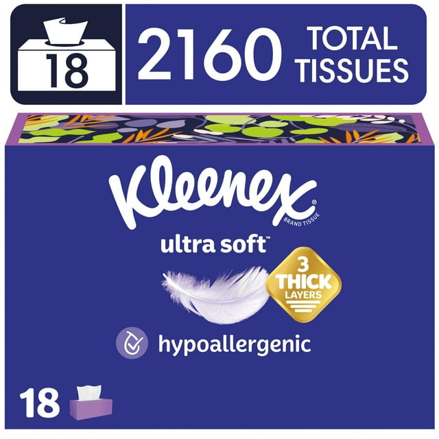 Kleenex Ultra Soft Facial Tissues, 18 Flat Boxes, 120 Tissues per Box, 3-Ply - Walmart.com