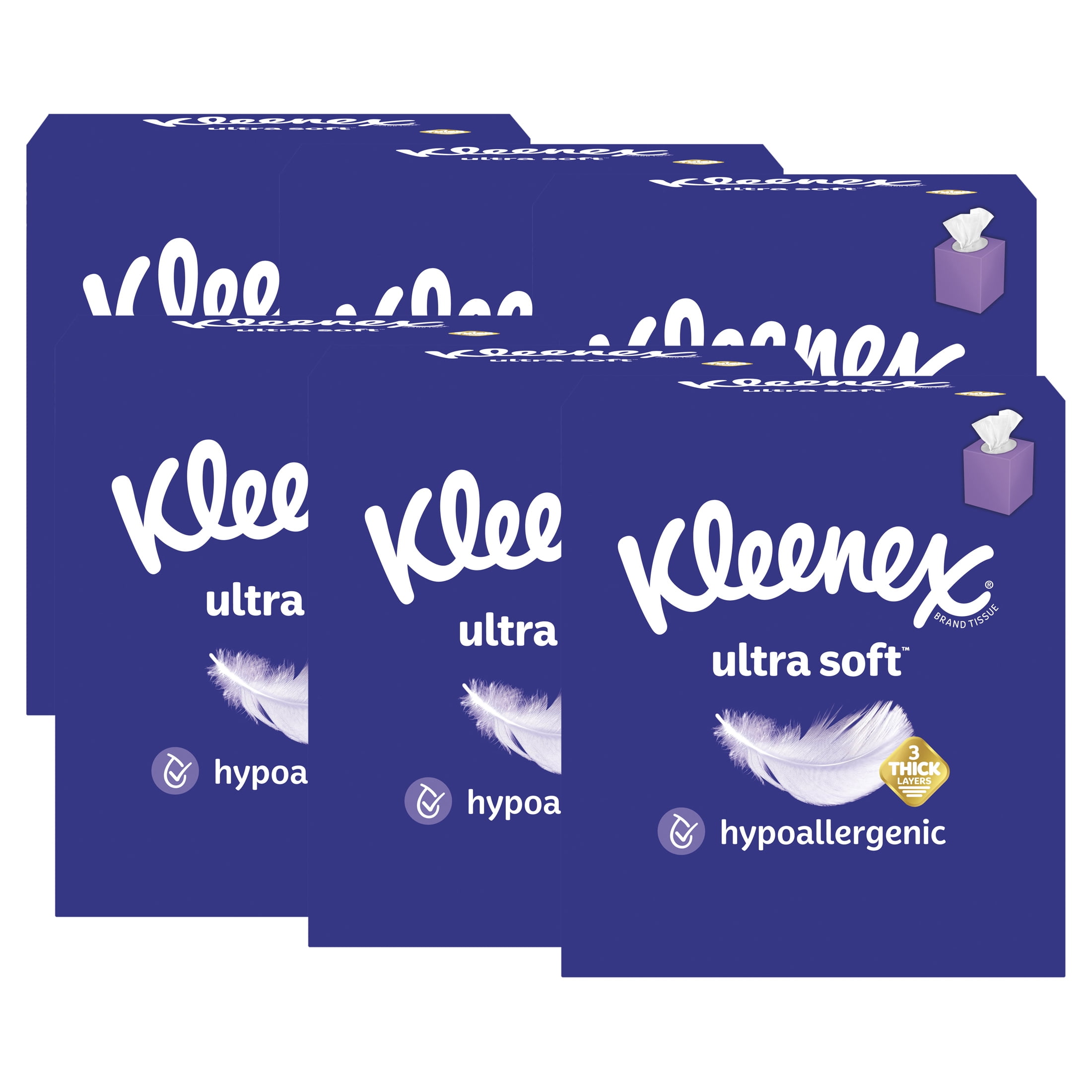(6 pack) Kleenex Ultra Soft Facial Tissues, 4 Cube Boxes, 60 Tissues ...