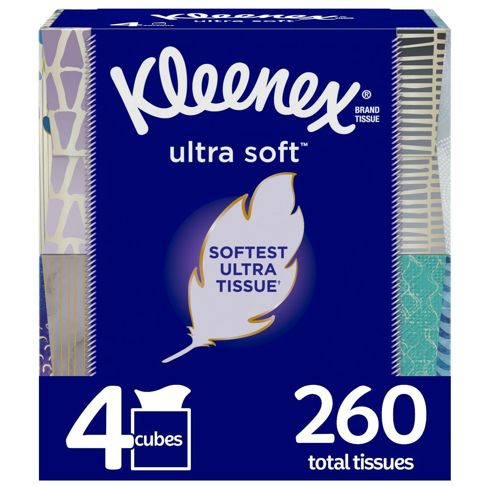 Kleenex Ultra Soft 3-Ply Facial Tissues, Soft & Strong, 4 Cube Boxes ...