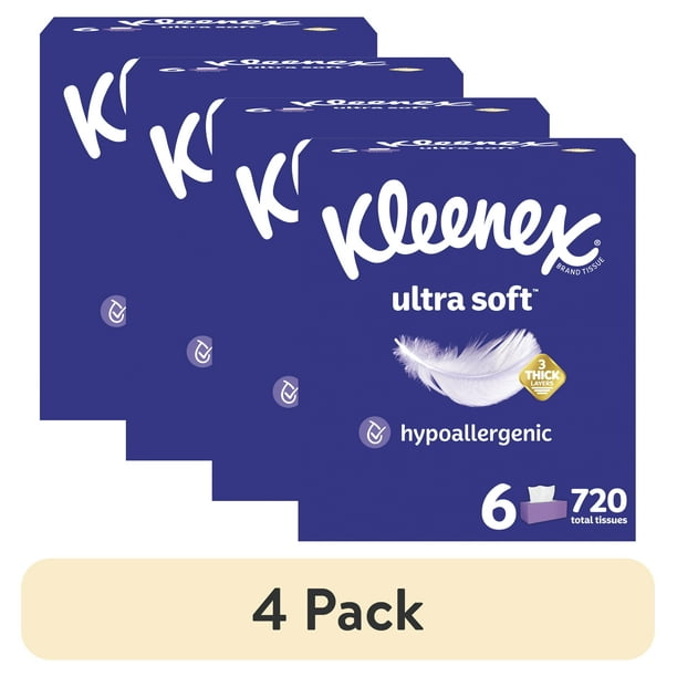 (24 pack) Kleenex Ultra Soft Facial Tissues, 6 Flat Boxes, 120 Tissues per Box, 3-Ply - Walmart ...