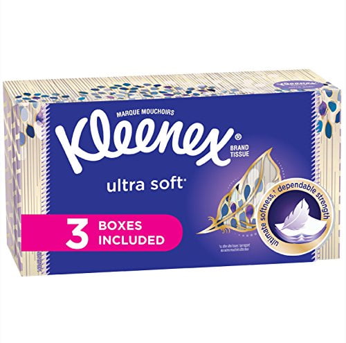 Kleenex Ultra Soft Facial Tissues, Flat Box, 120 Tissues per Flat Box, 3 Packs - Walmart.com