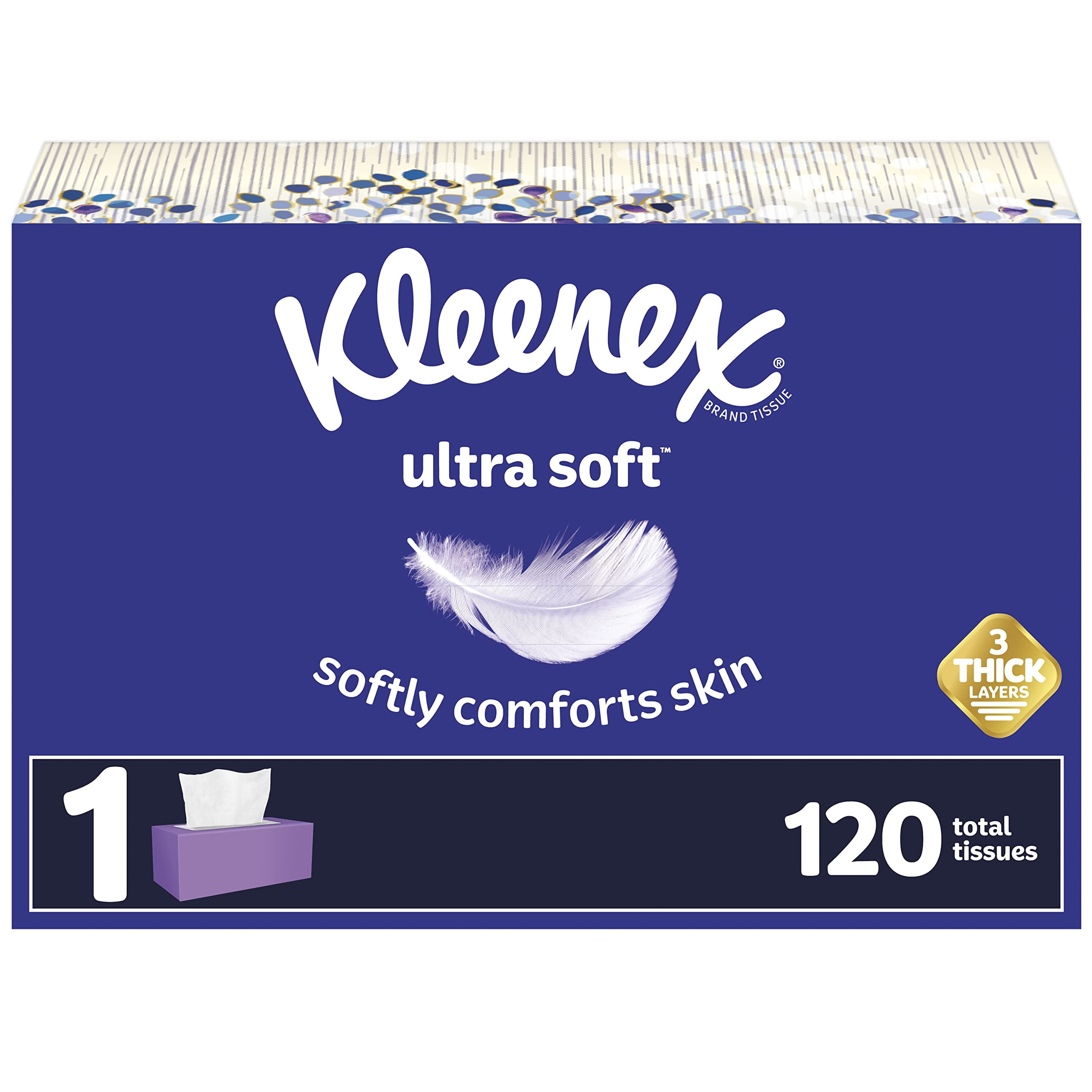 Kleenex Ultra Soft Facial Tissues, Soft Facial Tissue, 1 Flat Box, 120 Tissues per Box, 3-Ply ...