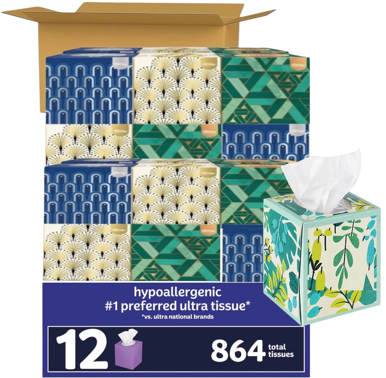 Kleenex Ultra Soft Hypoallergenic 3-Ply Facial Tissues 12 Cube Boxes ...