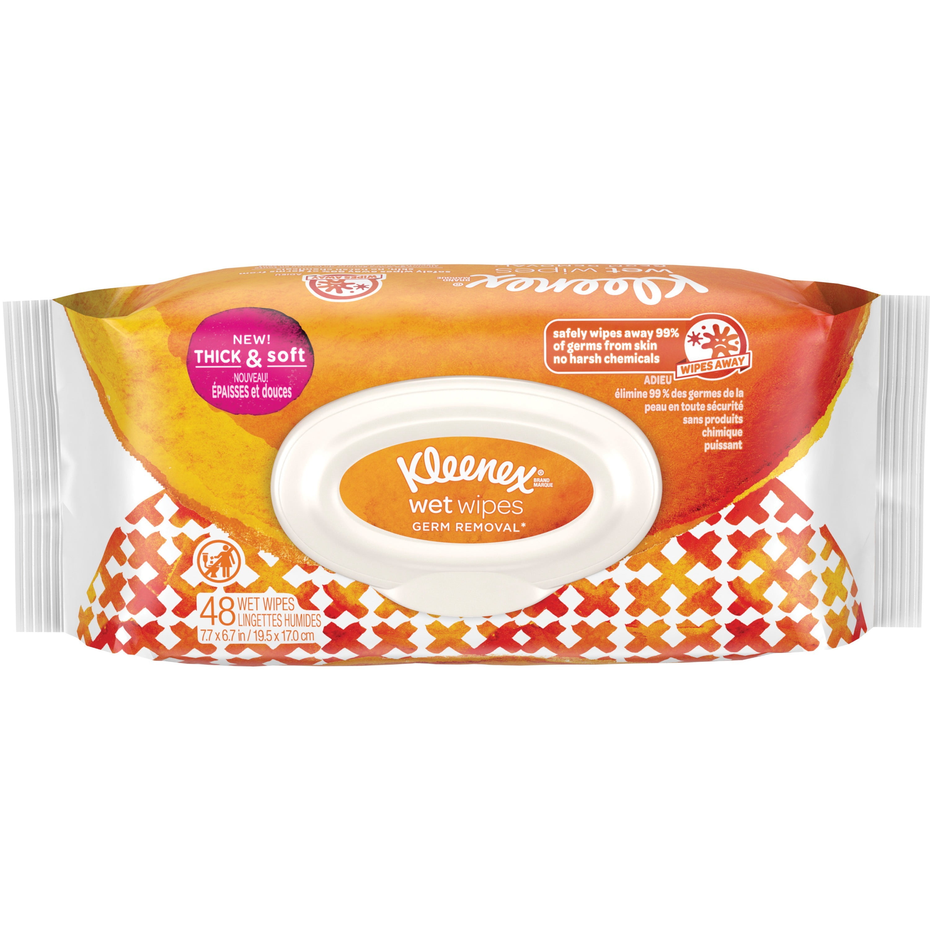 Kleenex Wet Wipes Germ Removal for Hands And Face, 1 Flip-Top Pack, 48 ...