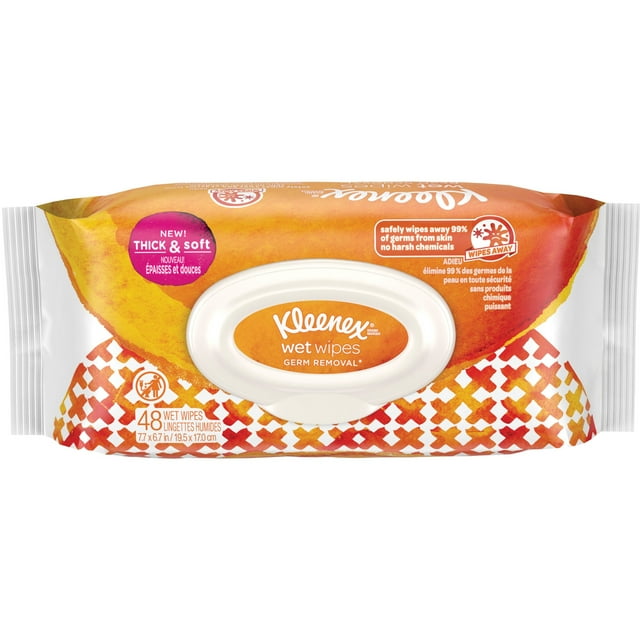 Kleenex Wet Wipes Germ Removal for Hands And Face, 1 Flip-Top Pack, 48 ...