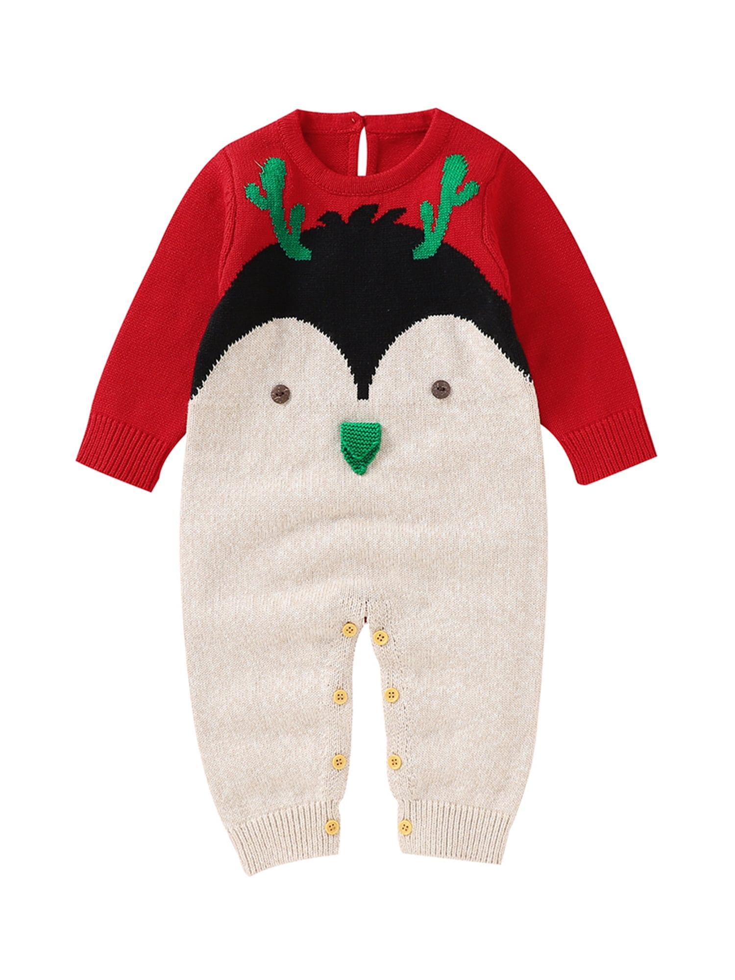 Kleidungly Newborn Baby Girls Boys Christmas Jumpsuit Long Sleeve Cartoon Elk Print Knitted ...