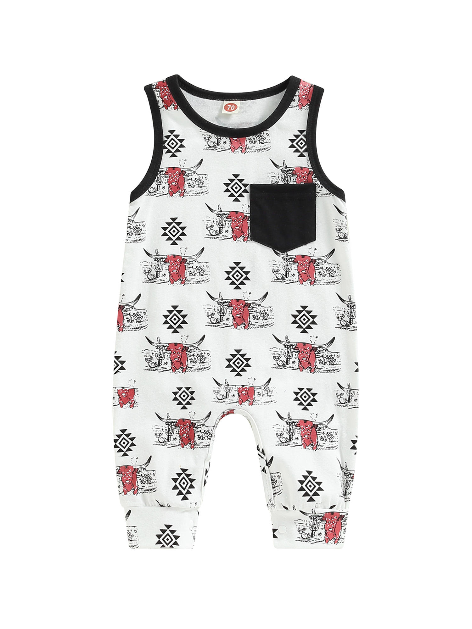 Kleidungly Western Baby Boy Clothes Cow Print Romper Sleeveless Jumpsuit Playsuit Infant One ...