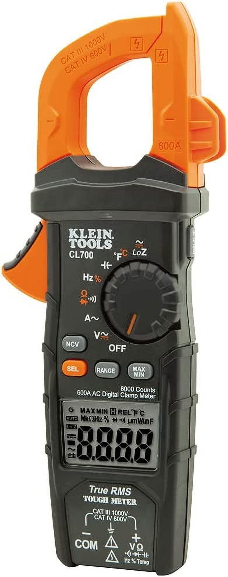 Klein Tools CL700 Auto Ranging Digital Clamp Meter, TRMS 600Amp, AC/DC Volts, Current, LoZ ...