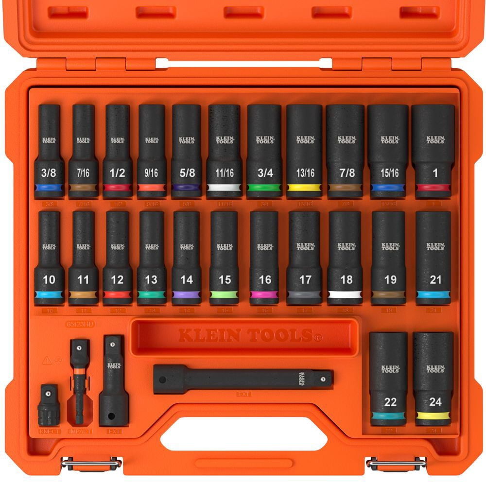 Klein Tools Knect 1/2 Inch Deep Well Impact Socket Set Sae And Metric ...