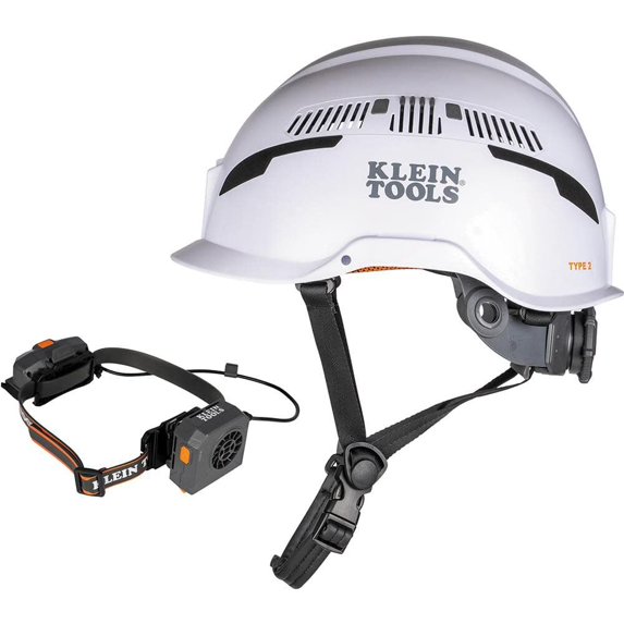 Klein Tools Vented Safety Helmet, White And Turbo Fan With Battery Set ...