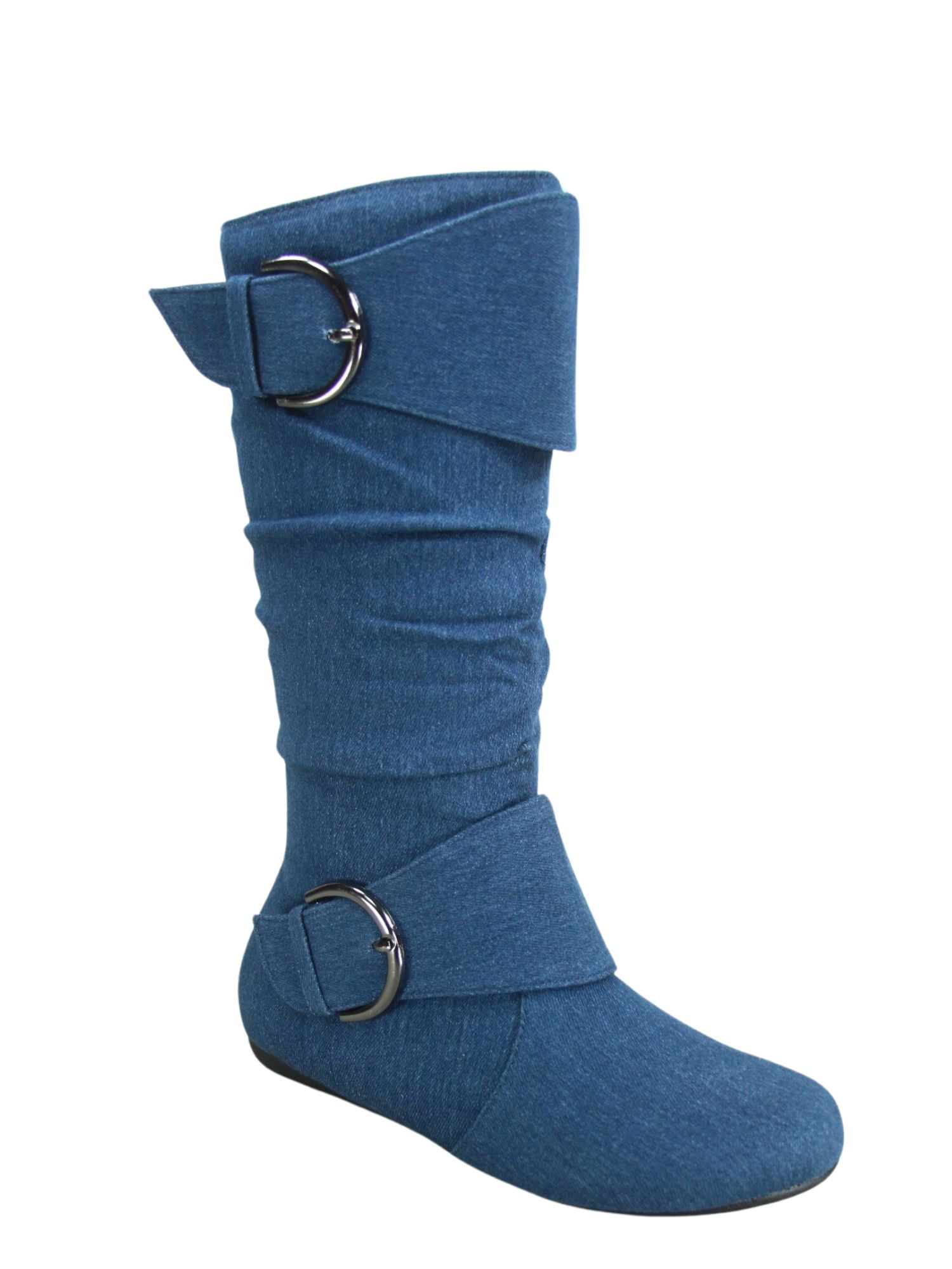 Zone-70 Women's Adult Fashion Zipper Buckle Slouch Casual Flat Heel Mid ...