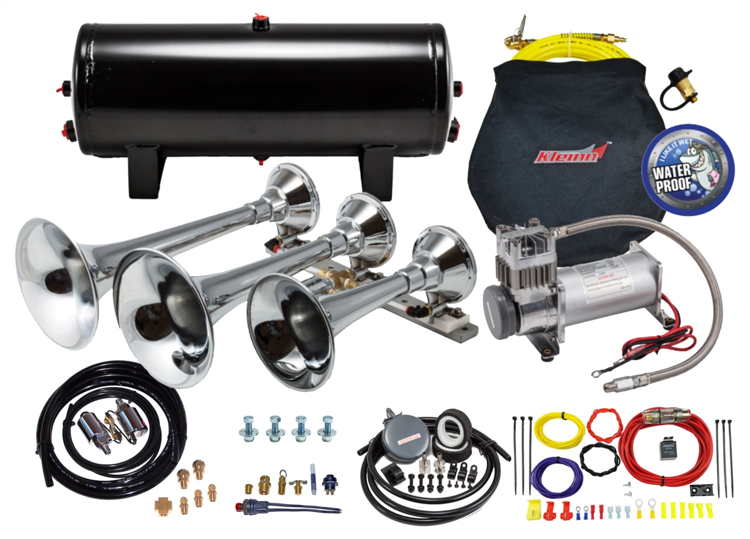 Kleinn Air Horns HK8 Pro Blaster Triple Air Horn Kit; Three Chrome ...