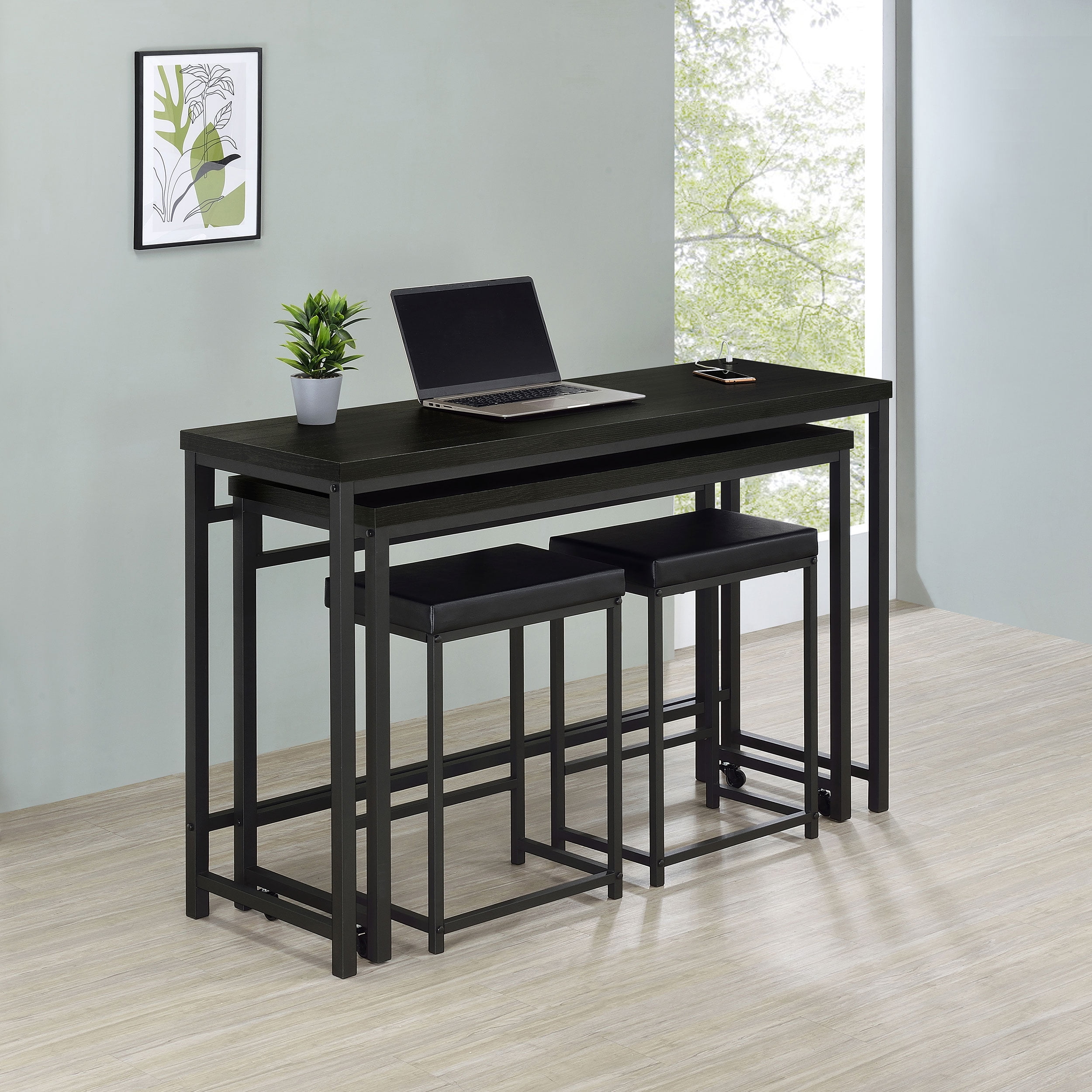 Klekner Black 4-Piece Counter Height Table Set - 2 Tables & 2 Stools ...