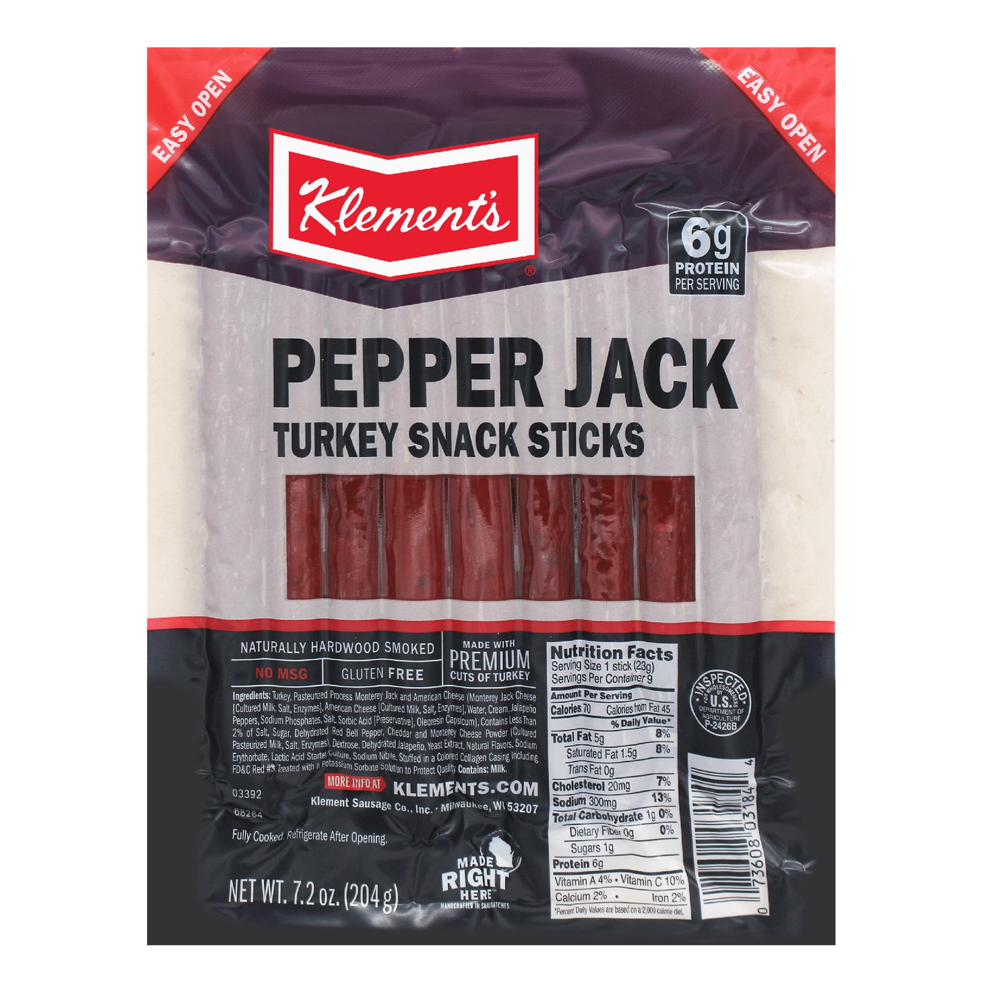 Klement's Pepper Jack Turkey DMF15 Snack Stick, 7.2 Ounce - Walmart.com