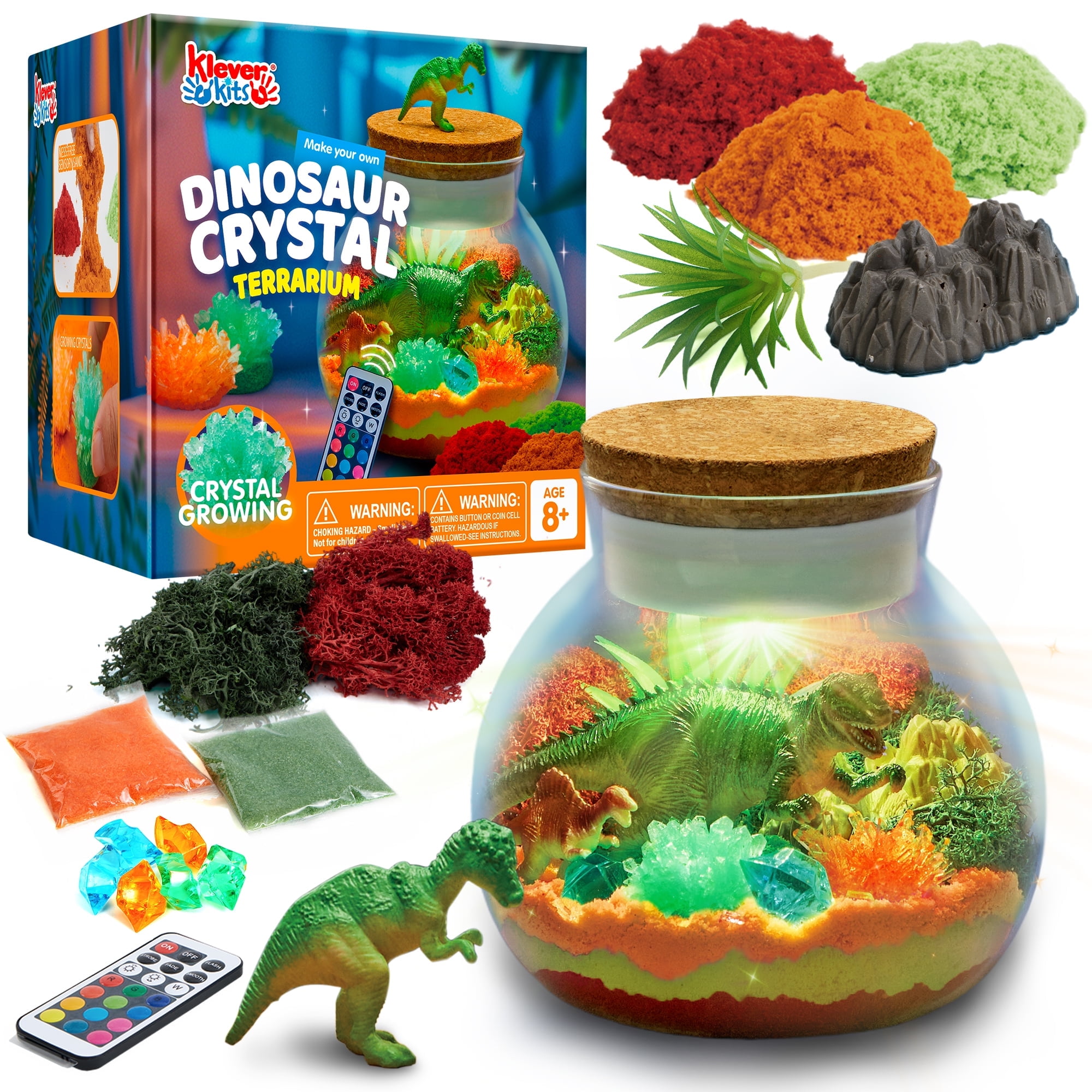 Klever Kits Dinosaur Crystal Terrarium Crafts Kit for Kids with LED ...