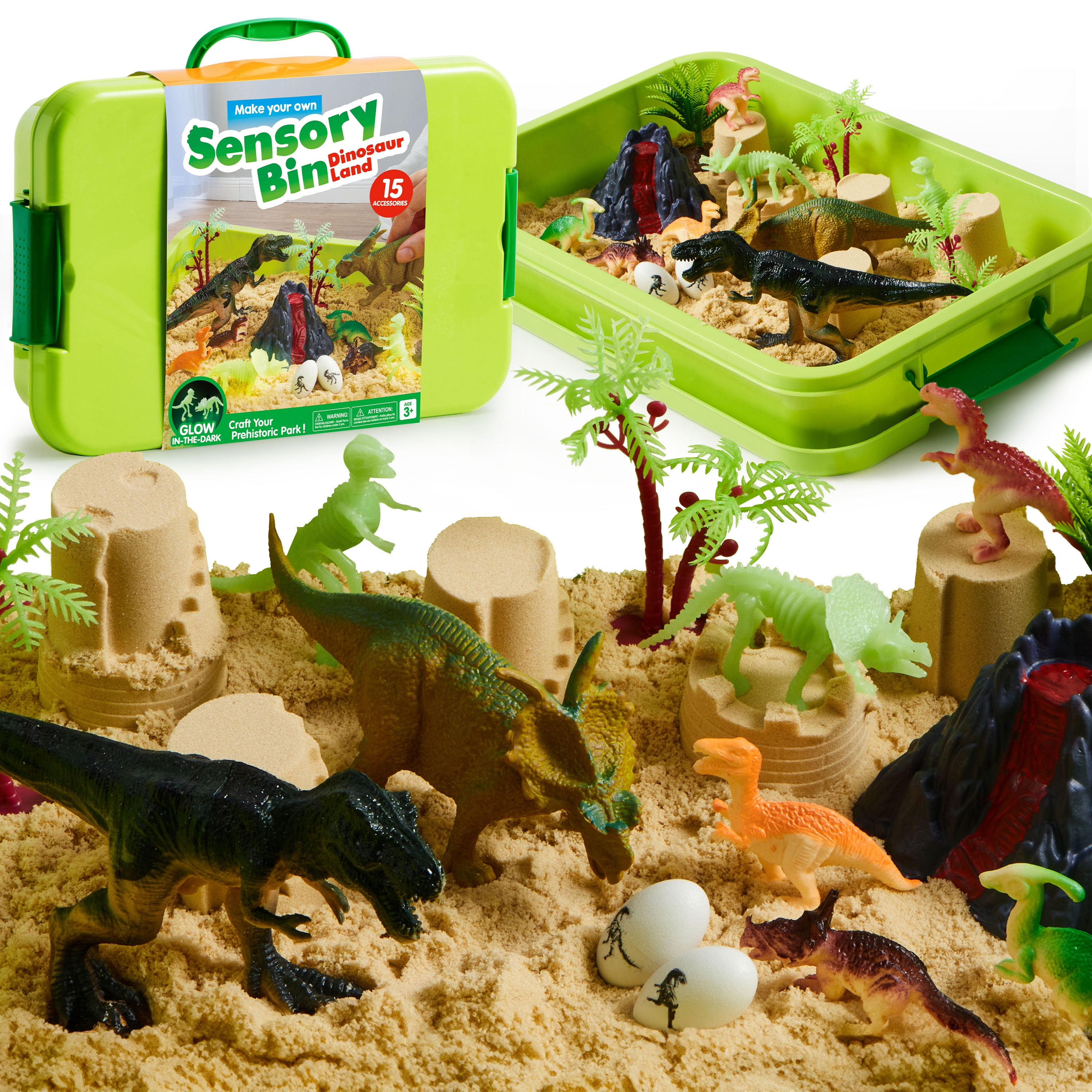 KLEVER KITS Dinosaur Sensory Bin, Glow-in-the-Dark Dino Sand Toys, Dig ...