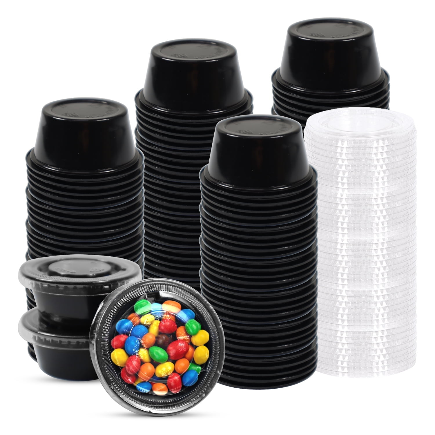 Klex 4 Oz Disposable Plastic Portion Cups, Black and Clear, Microwave ...