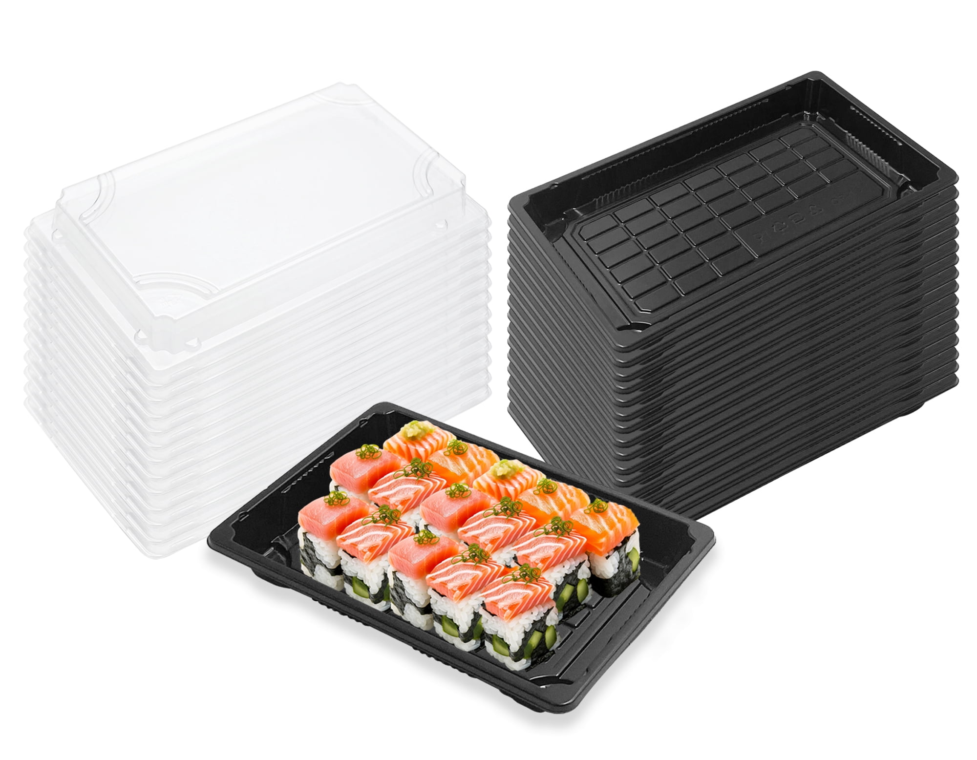 Klex Disposable Plastic 1.5 Sushi Trays with Lids for Take Out Cake ...