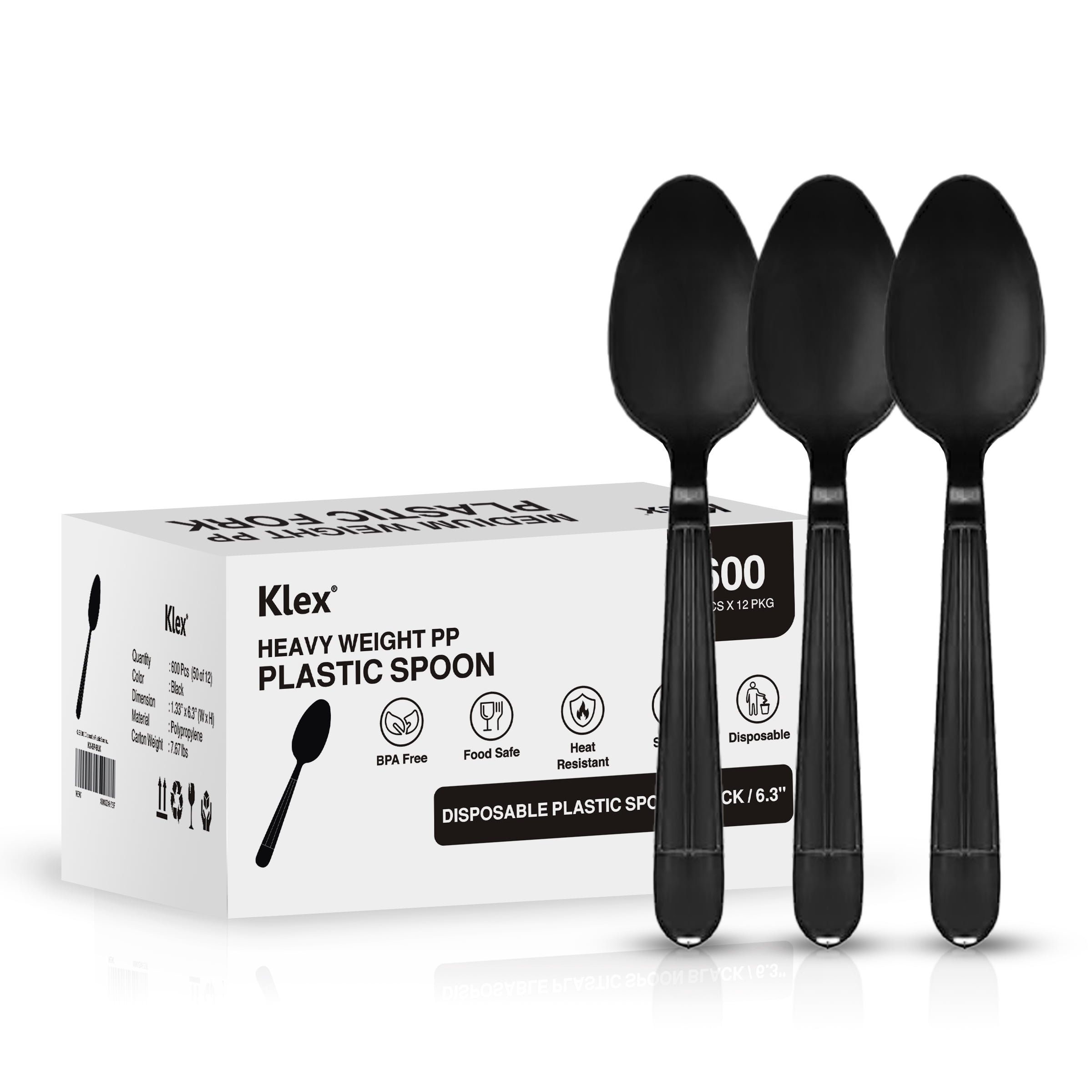 Klex Disposable Plastic Spoon, BPA Free HeavyWeight, 6.3", Black, 600 ...