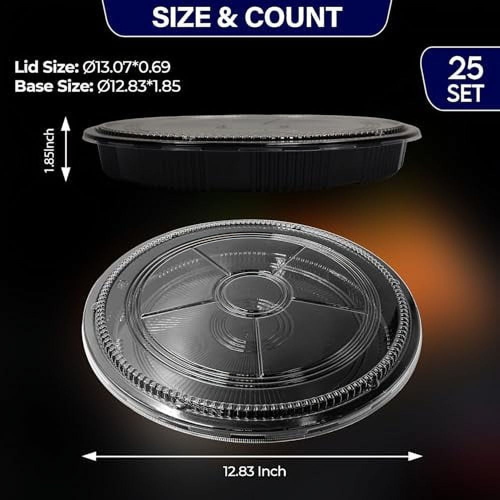 Klex Disposable Round Party Sushi Trays with Lids, PET Plastic, Black ...