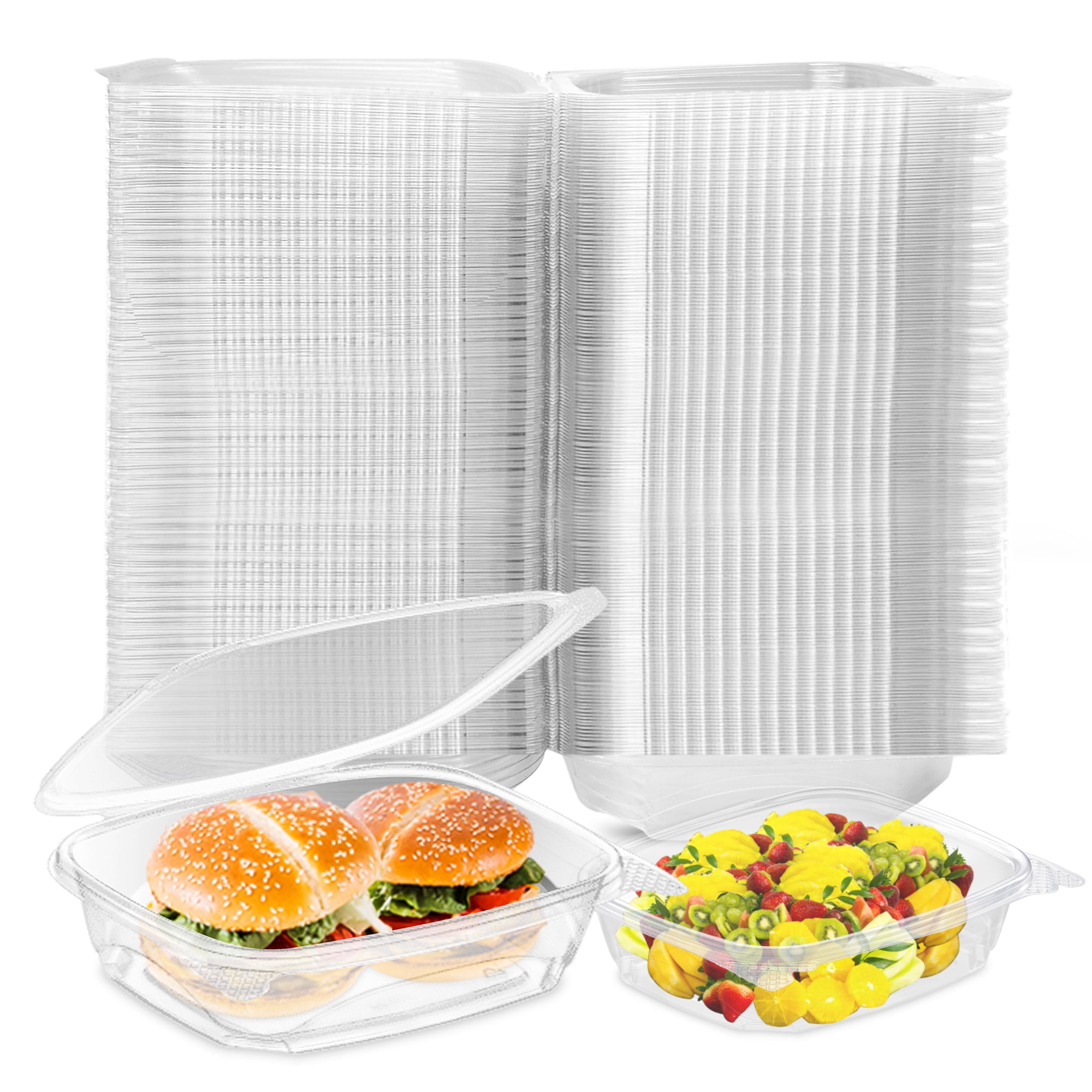 Klex Hinged Clamshell Food Containers with Flat Lid, BPA Free, 24 oz ...