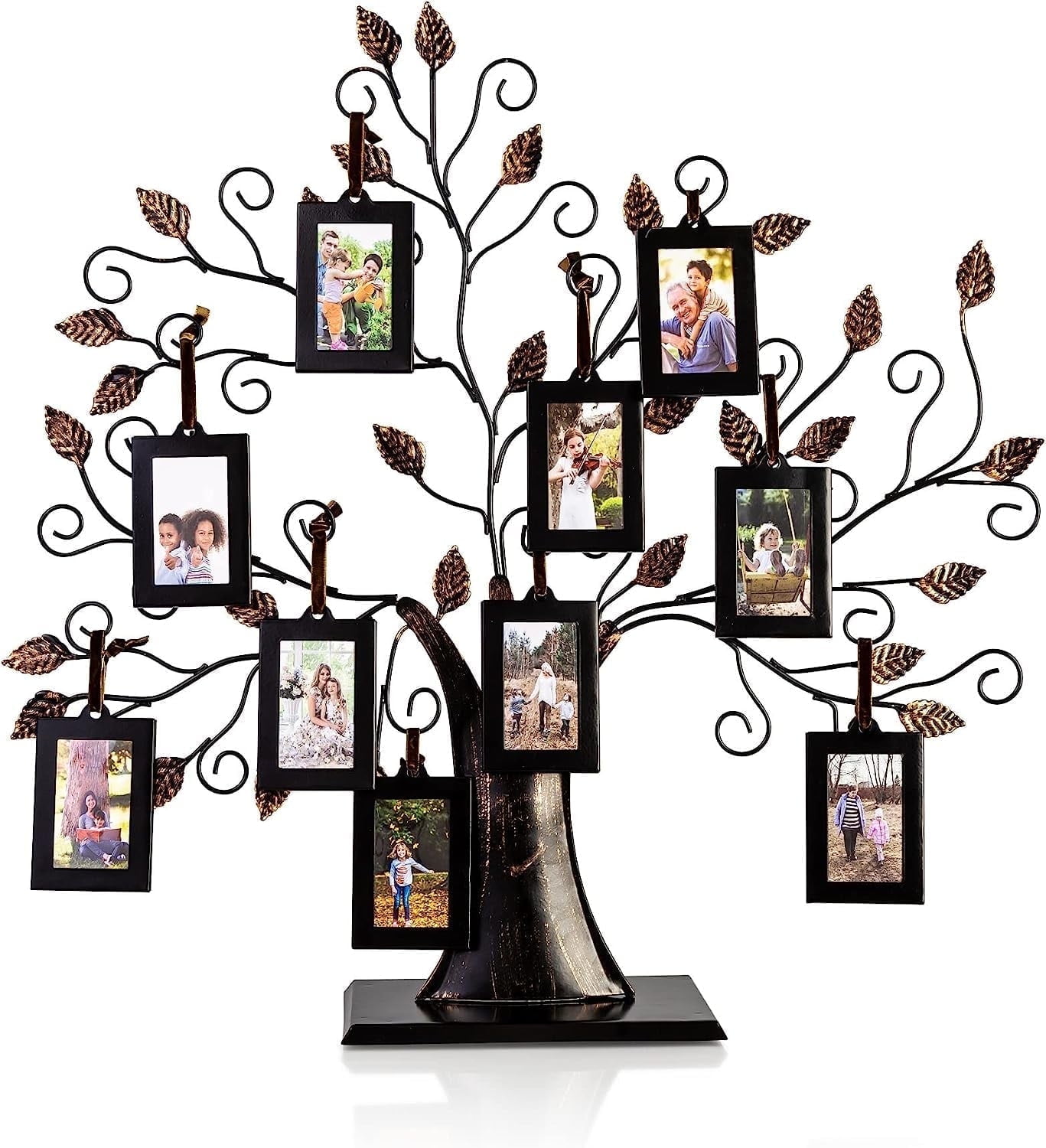 Family Tree Metal Collage Standing Display with 10 Hanging Photo Frames ...