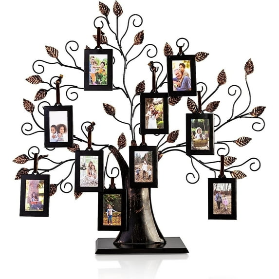 Family Tree Metal Collage Standing Display with 10 Hanging Photo Frames ...