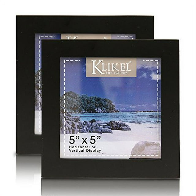 Klikel 5 x 5 Black Picture Frame - Set of 2 5x5 Black Wooden Photo ...