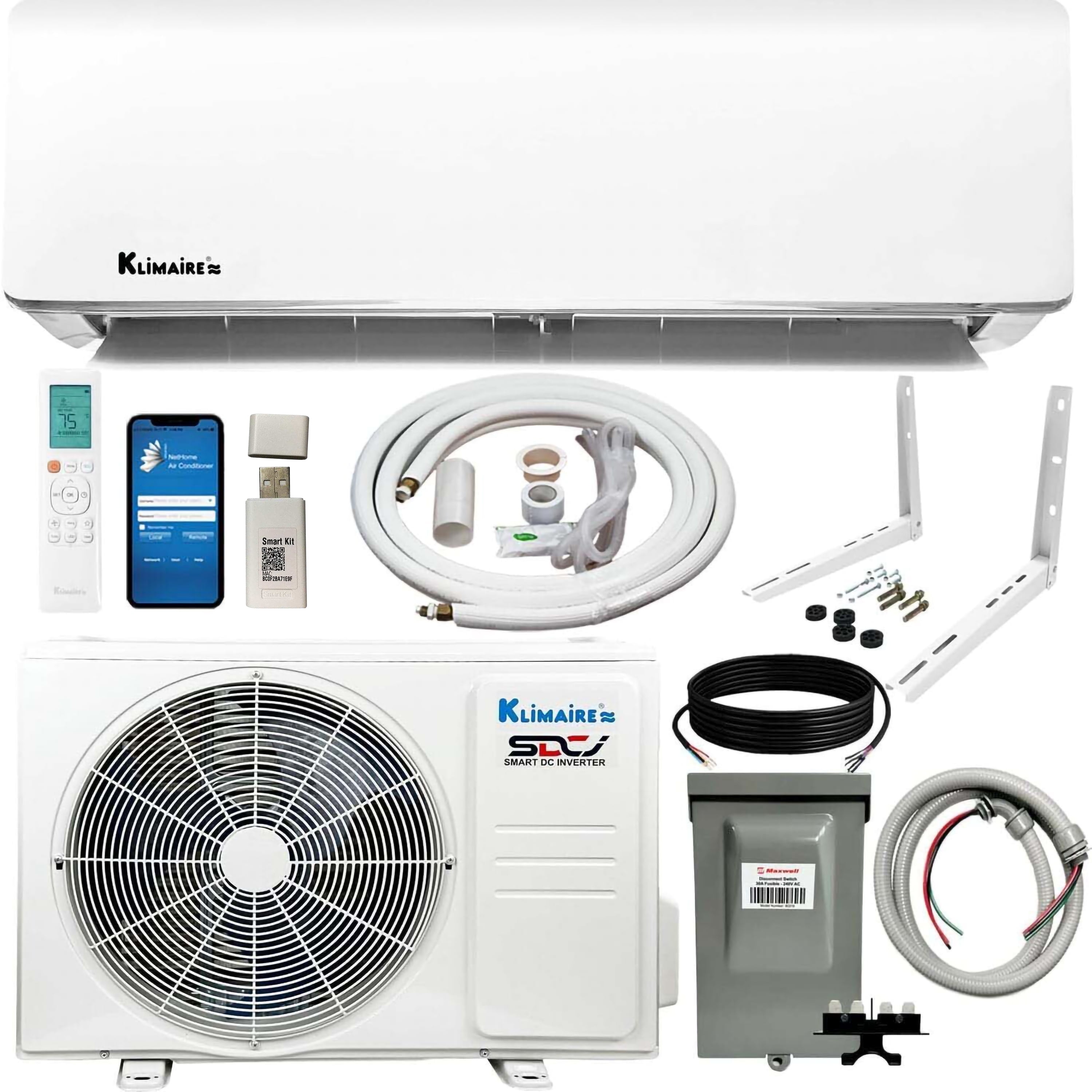 Klimaire 18,000 BTU Home AC Unit, 19 SEER2 Ductless Mini-Split Heat ...