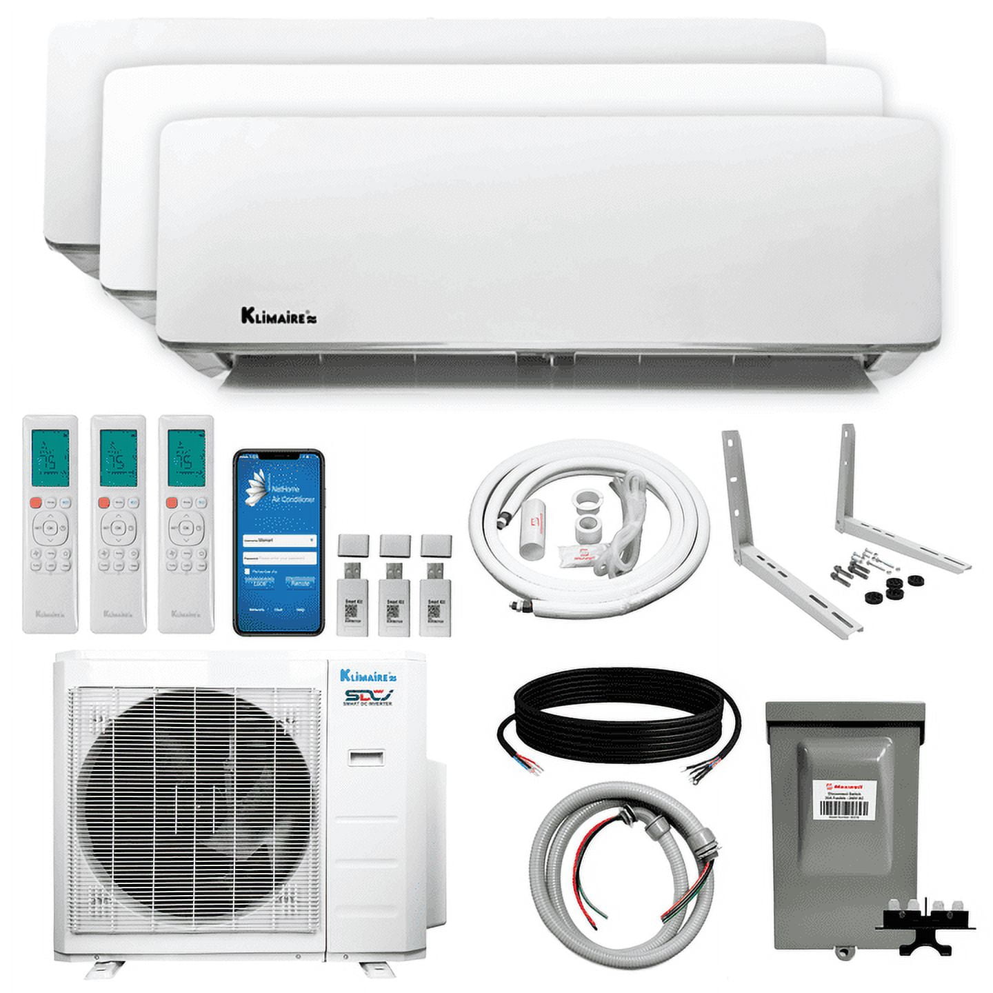 Klimaire 3-Zone Ductless Mini-Split Heat Pump AC 27,000 BTU, Wall ...