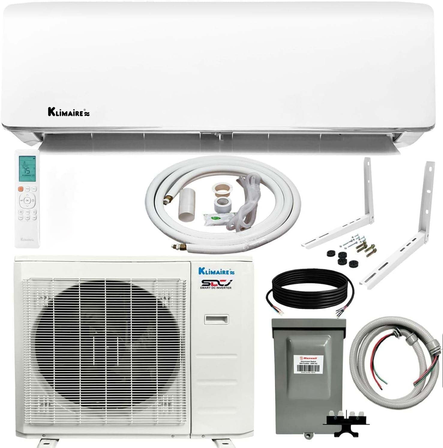 Klimaire 30,000 Btu 19 SEER2 Ductless Mini-Split Heat Pump AC, Indoor ...