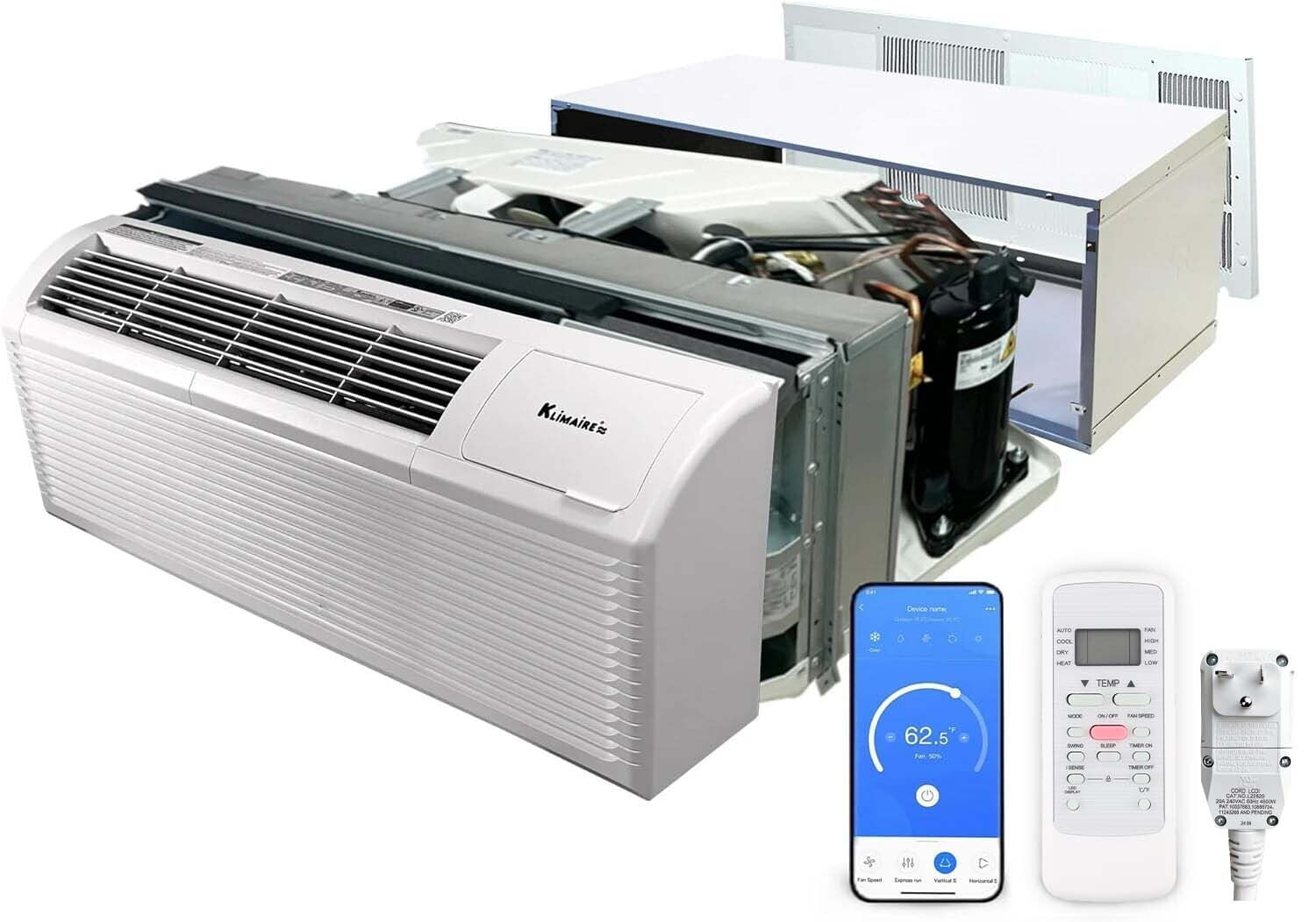 Klimaire 9,000 BTU PTAC Heat Pump A/C R-32 Wi-Fi Enabled with 3.5kW ...