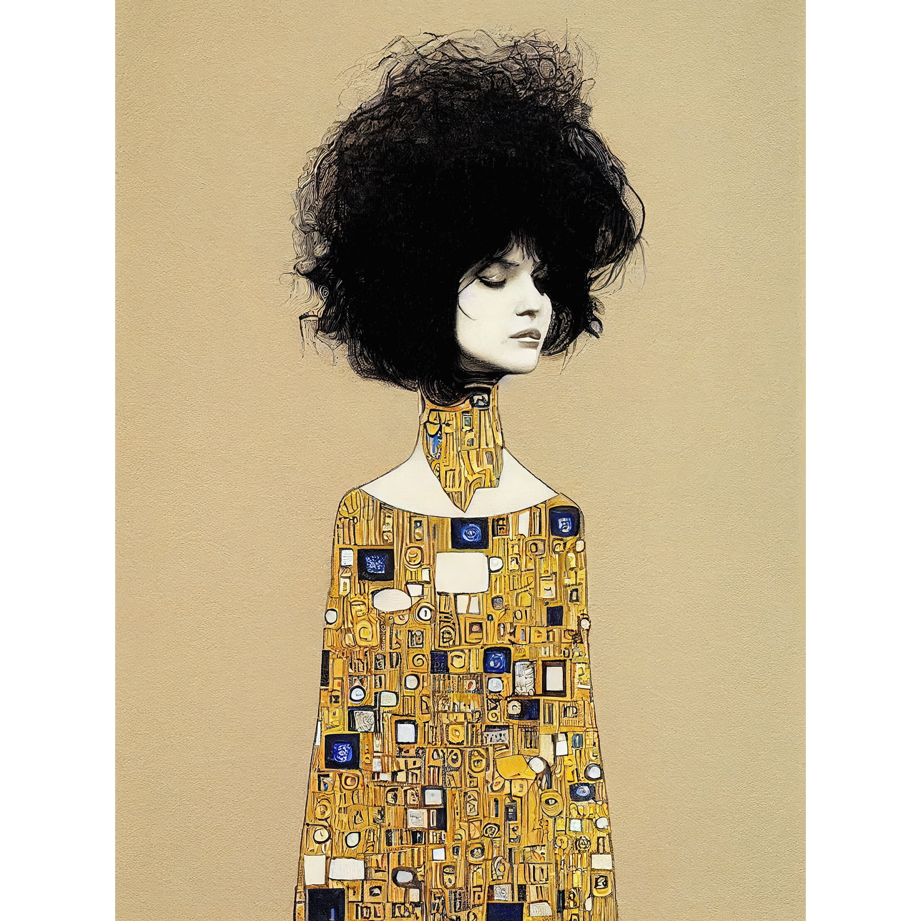 Klimt Style Retro Boho Afro Hair Abstract Gold Dress Extra Large XL ...