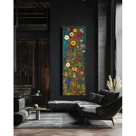 Klimt Wildflower Garden Canvas Print: Tall Rustic Botanical Wall Art ...