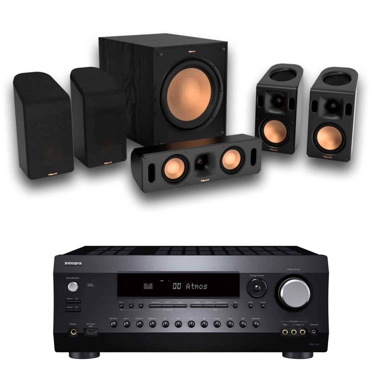 Klipsch Reference Cinema System, Black + Integra DRX 3.4 100W 9.2-Channel 8K Network AV Receiver ...