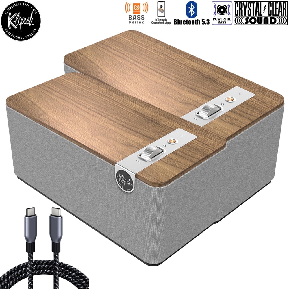 Klipsch The One Plus Premium Bluetooth Speaker - Walnut (Pair) Bundle with Deco Essenrtials 6 ...