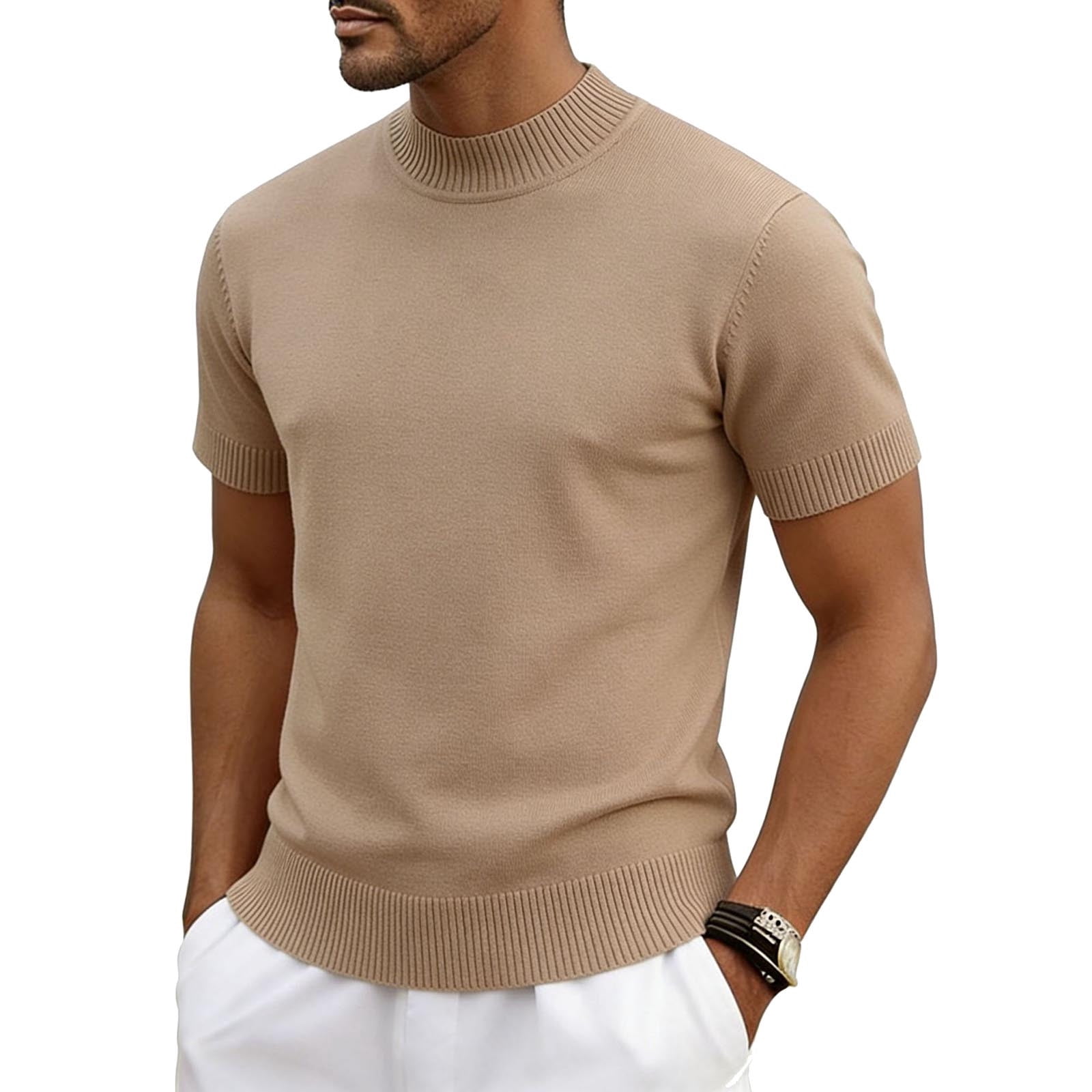 Klisyaur Solid Color Blouses for Mens Short Sleeve Casual Fashion ...