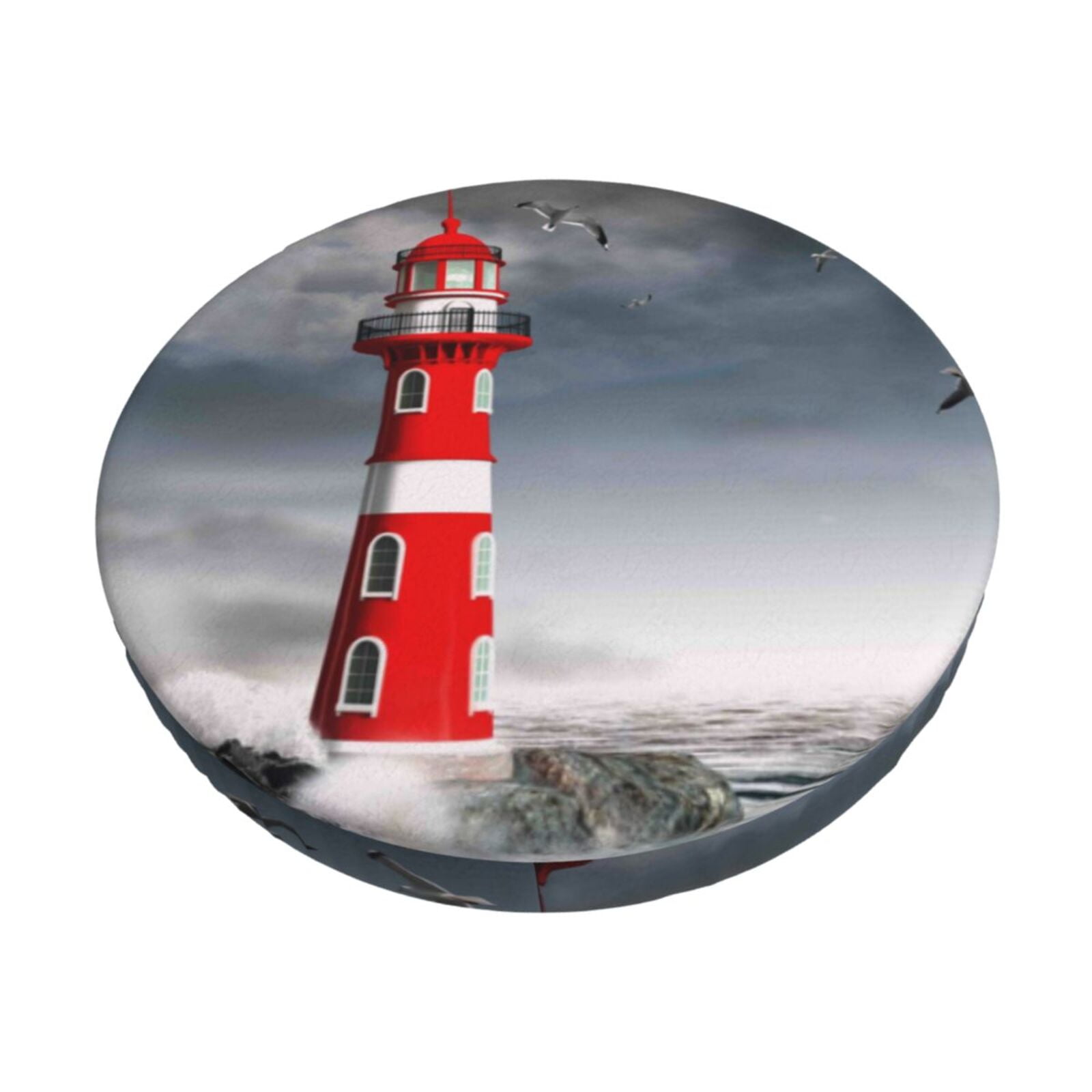 Kll 3d Lighthouse In The Surf Round Bar Chair Cushion Cover 12 Inch,Bar ...