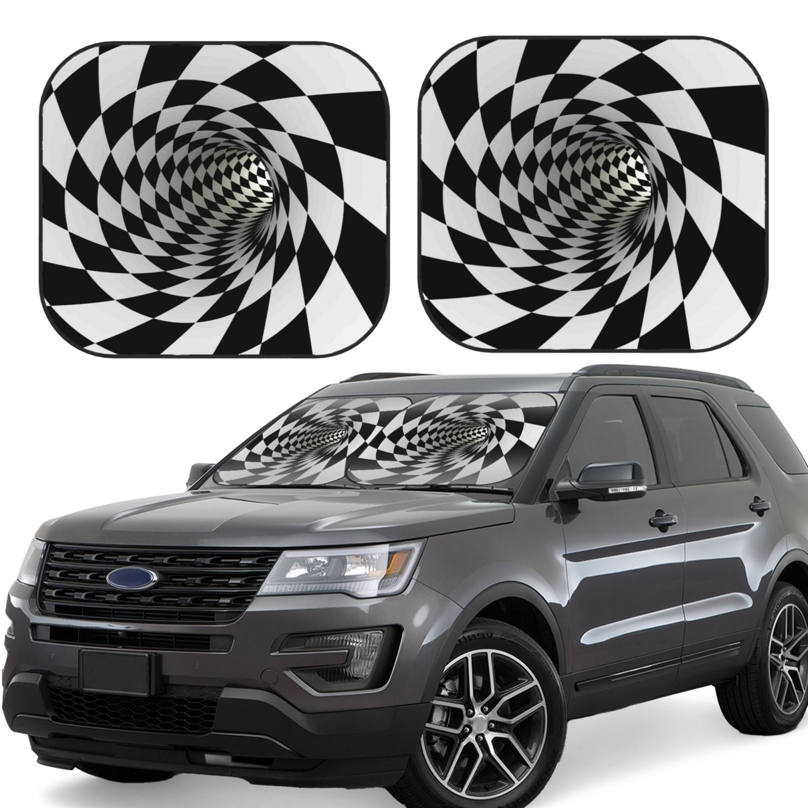 Kll 3d Vortex Illusion Windshield Sun Shade 2-Piece Foldable Car Front ...