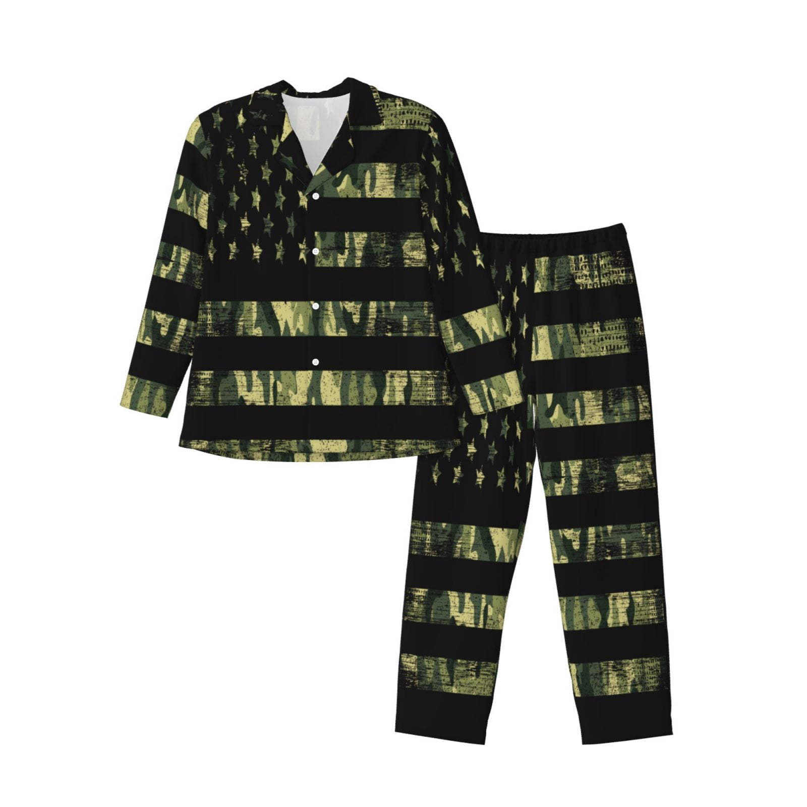 Kll American Flag Camo Sleepwear Mens Flannel Pajamas,Long Cotton Pj ...