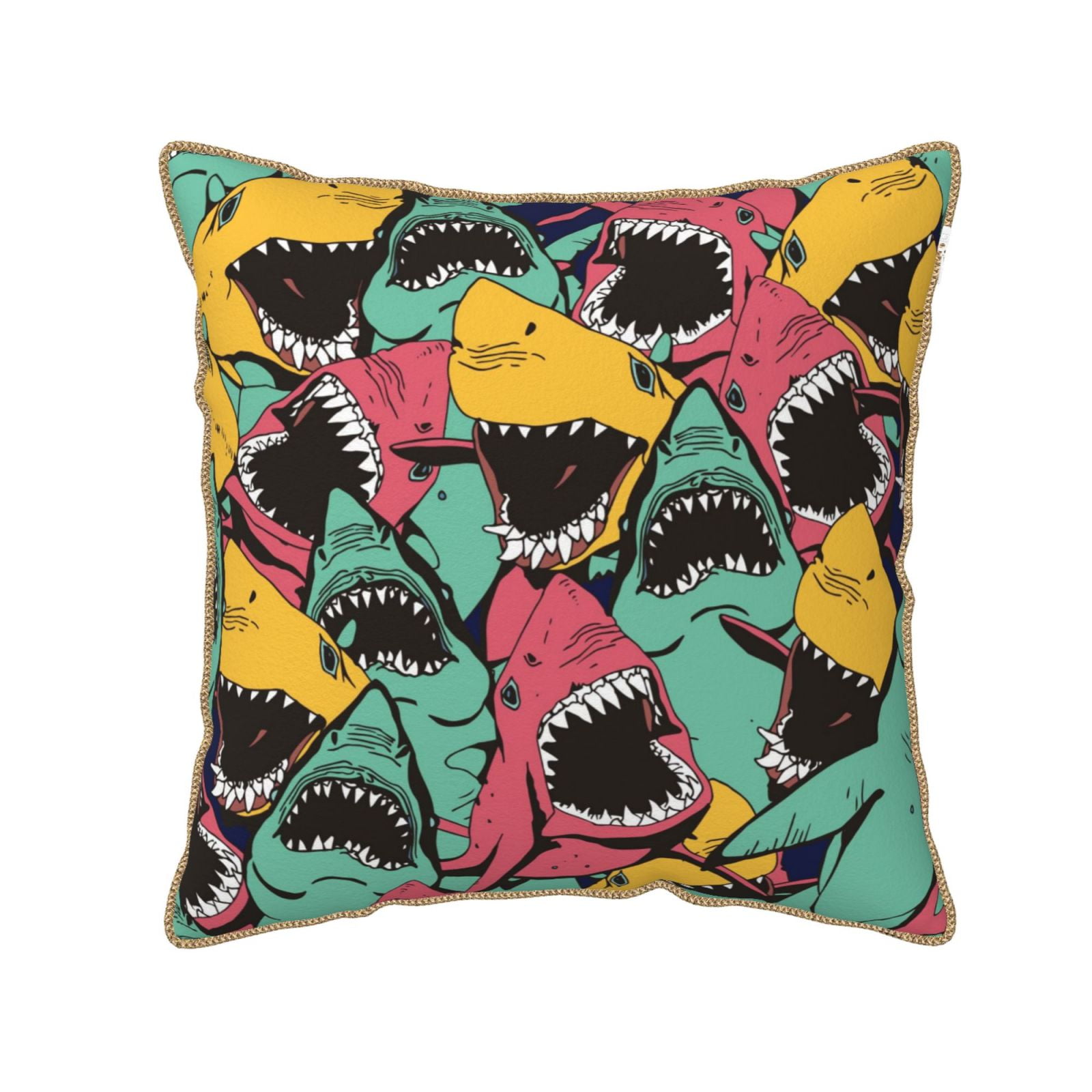Kll Angry Shark Pattern Decorative Throw Pillow Covers Velvet Soft For ...