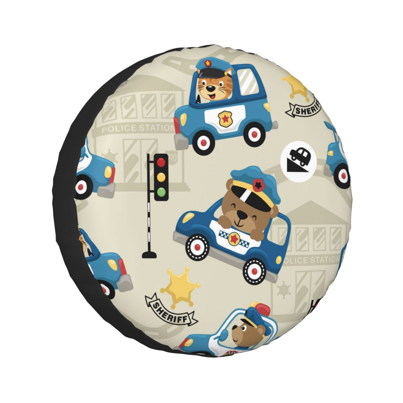 Kll Animals Driving Police Car Tire Cover,Universal Wheel Tire Cover ...
