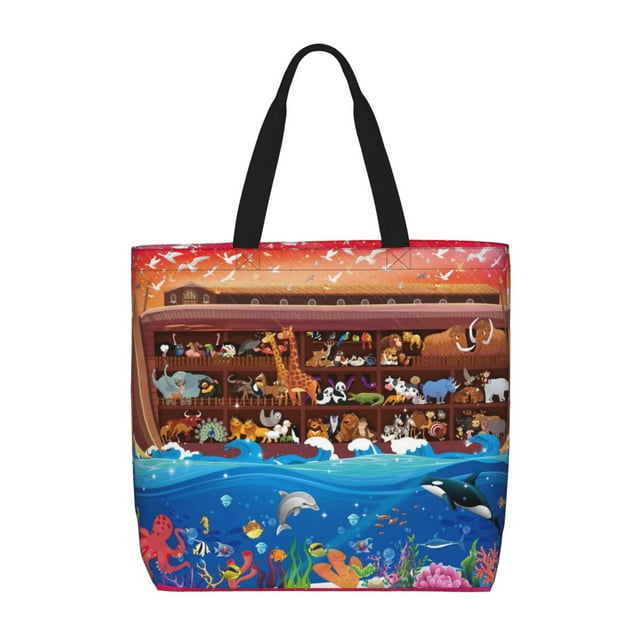Kll Animals On Noah'S Ark Pattern Aesthetic Tote Bag For Women Beach ...
