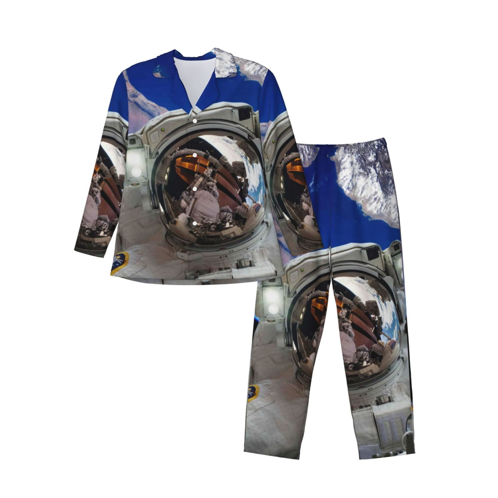 Kll Astronaut In Outer Space Sleepwear Mens Flannel Pajamas,Long Cotton ...