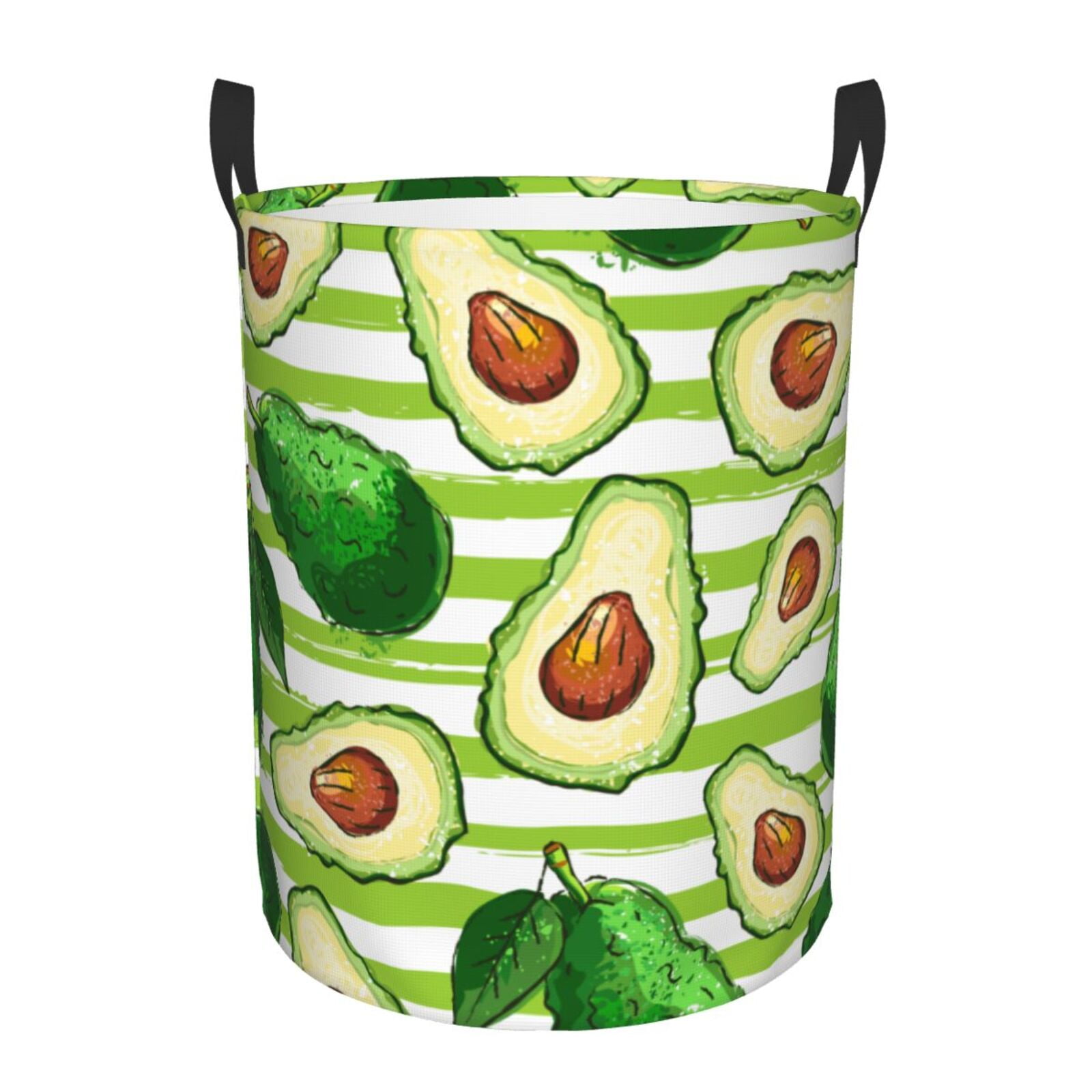 Kll Avocado Green Striped Waterproof Foldable Laundry Hamper Bucket ...