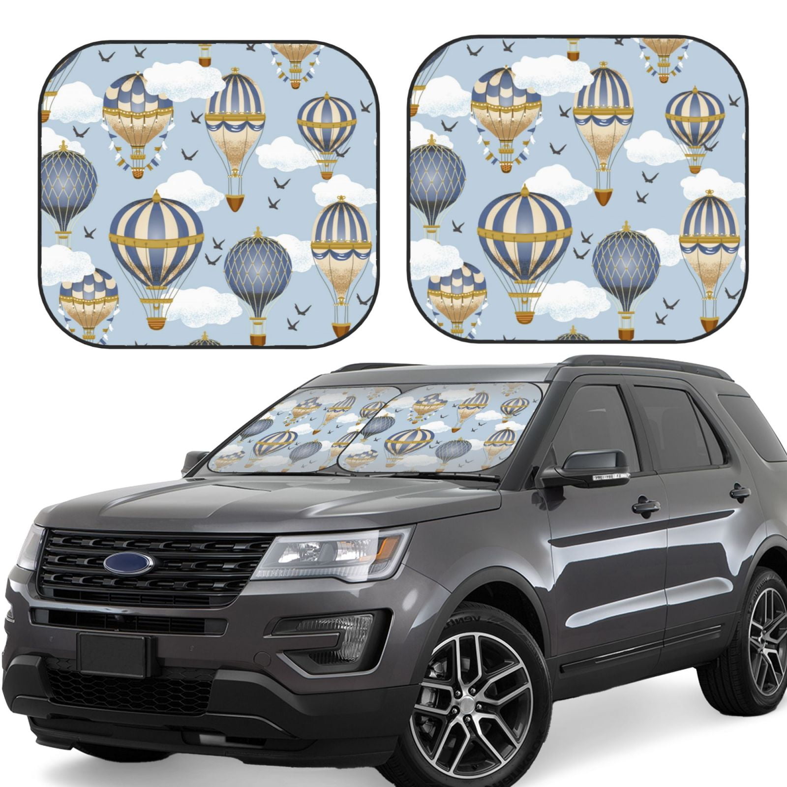 Kll Balloon Vintage Windshield Sun Shade 2-Piece Foldable Car Front ...