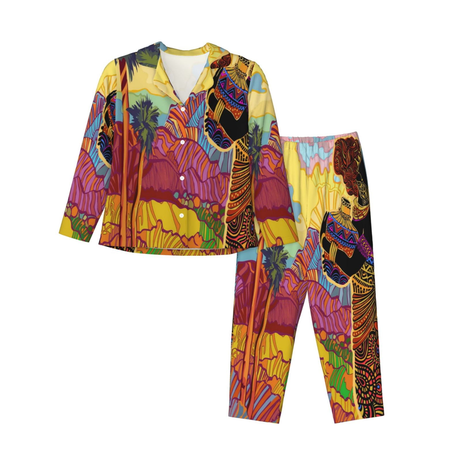 Kll Beautiful African Woman Print Women'S Long Sleeve Pajamas With ...