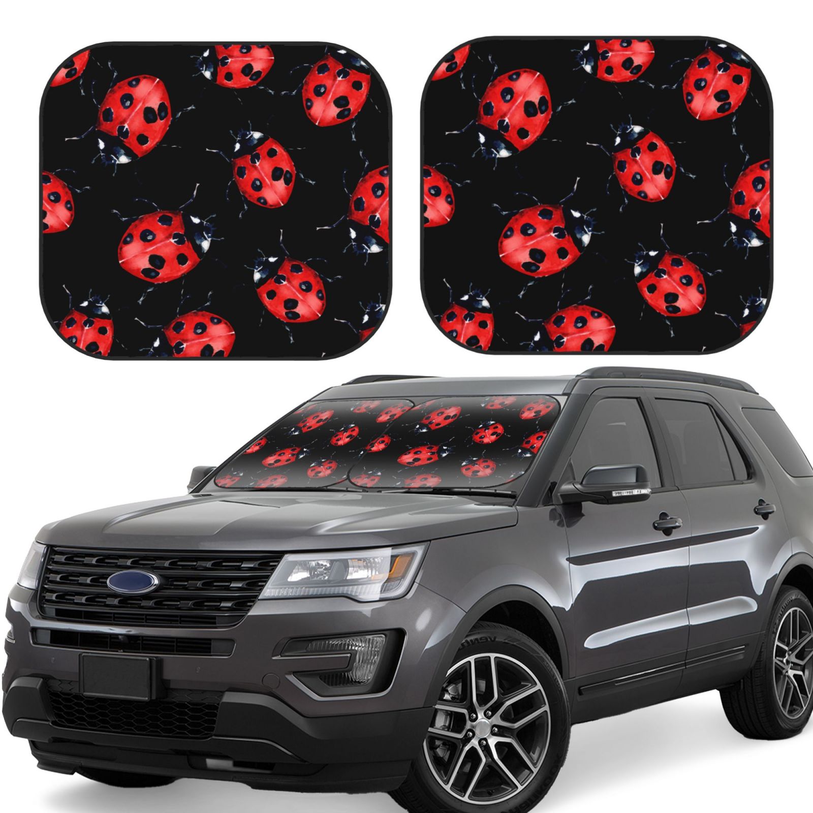 Kll Beautiful Red Ladybug Windshield Sun Shade 2-Piece Foldable Car ...